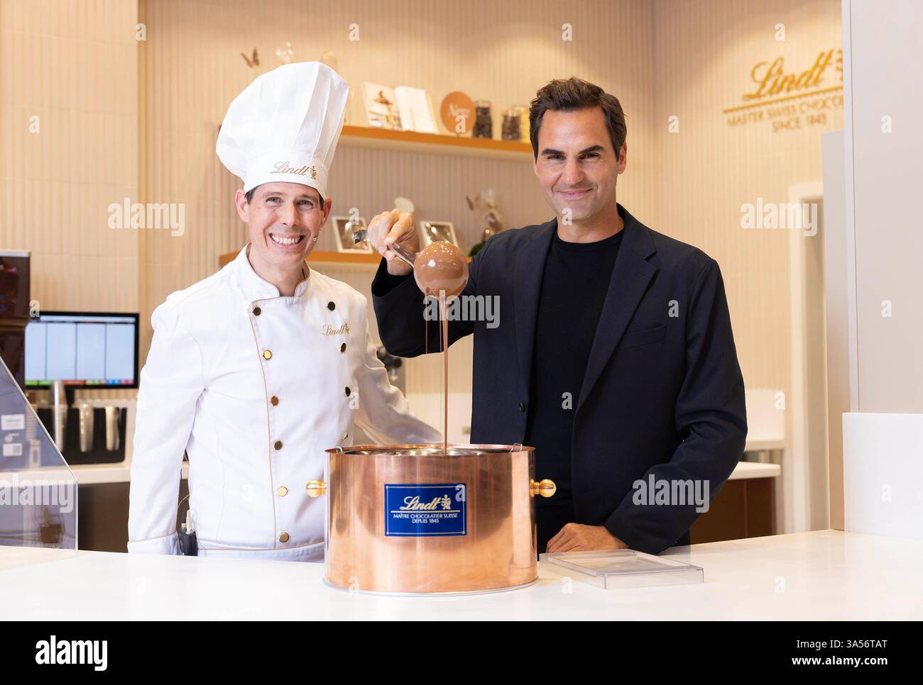 EDITORIAL USE ONLY (Left to right) Master chocolatier, Stefan Bruderer ...