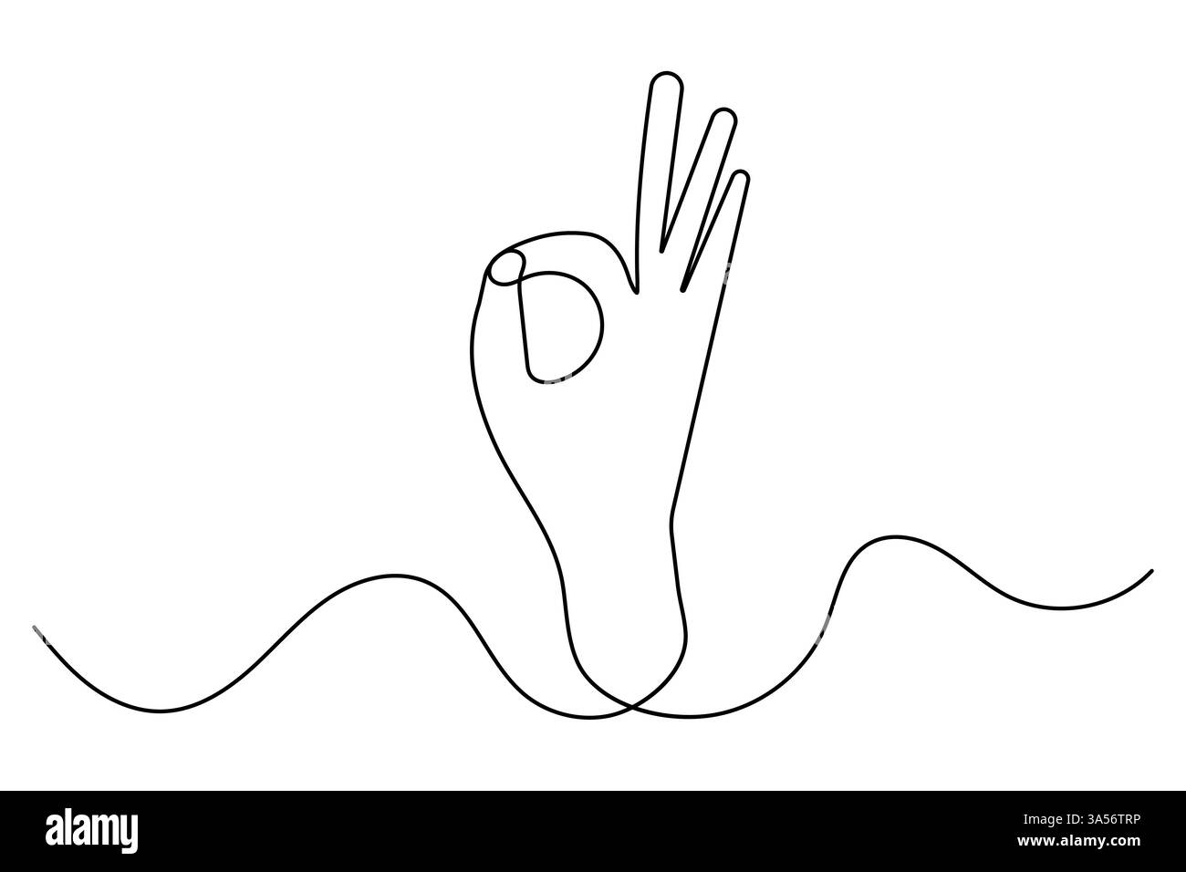 Continuous one line human hand gestures drawing with black and white ...
