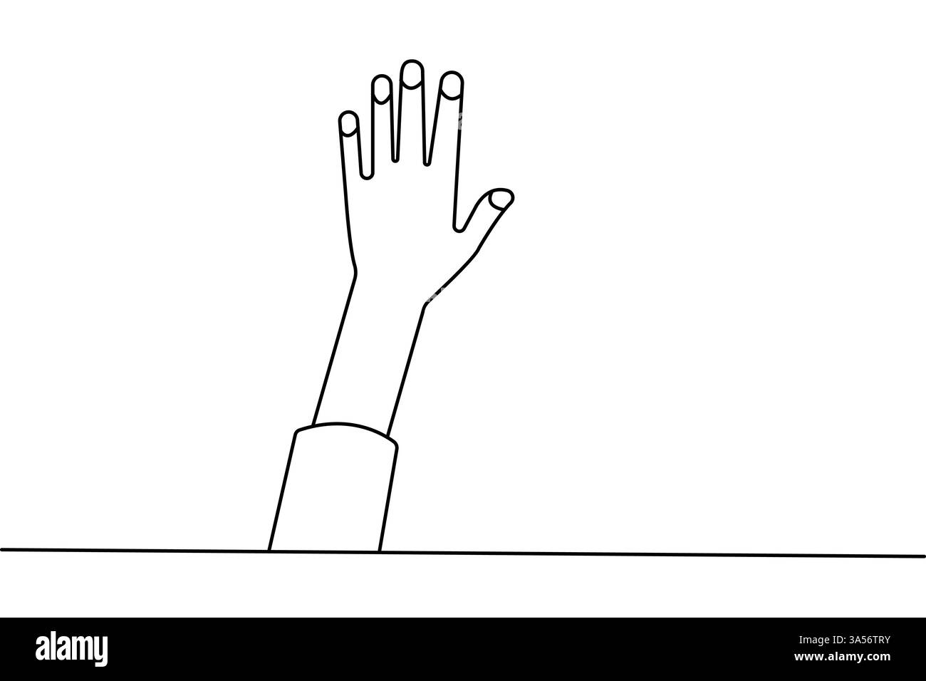 Continuous one line human hand gestures drawing with black and white ...