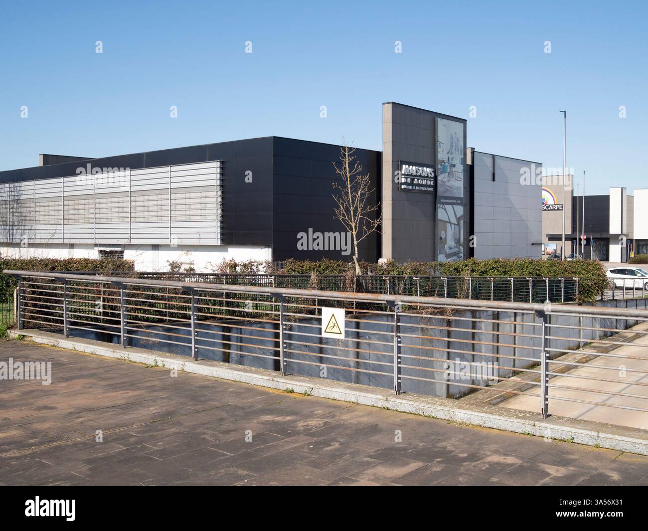 Modern architecture and commercial buildings in a retail park in France ...