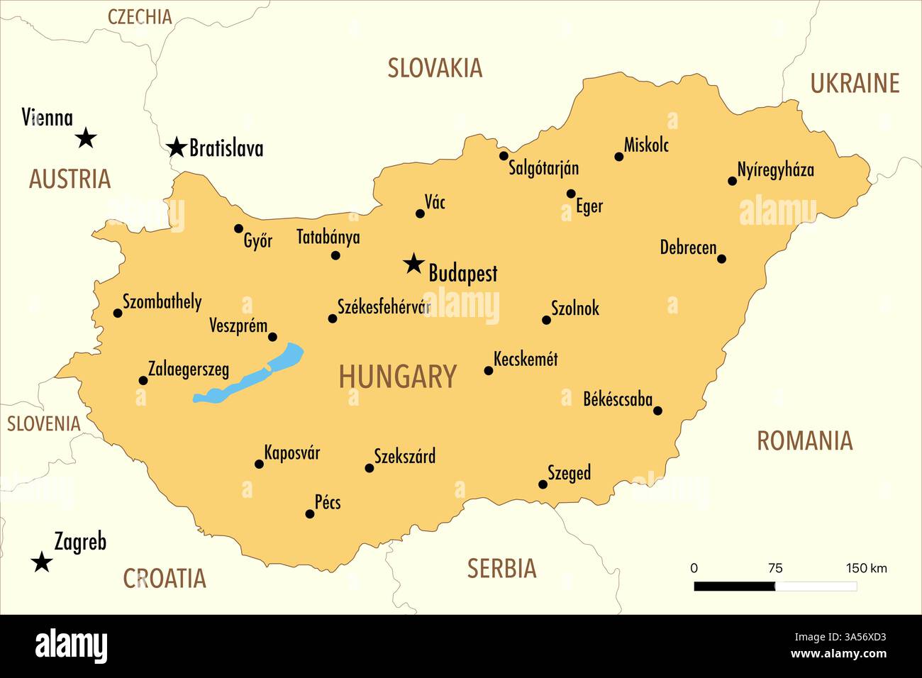 Map of Hungary with Major Cities Stock Photo - Alamy