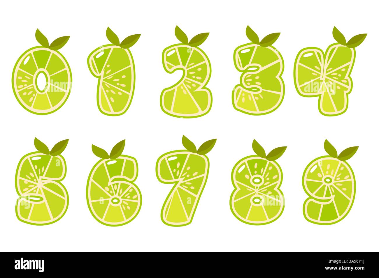 Lime fruit numbers. Citrus numbers. Numbers, figures 0-9. Numbers cake ...