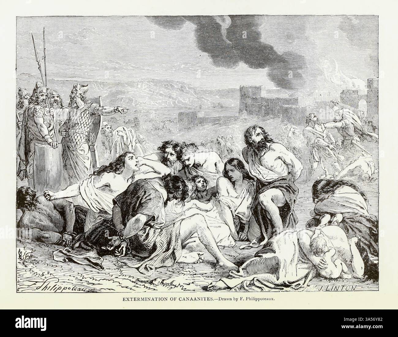 Extermination of Canaanites Drawn by Henri Felix Emmanuel Philippoteaux ...