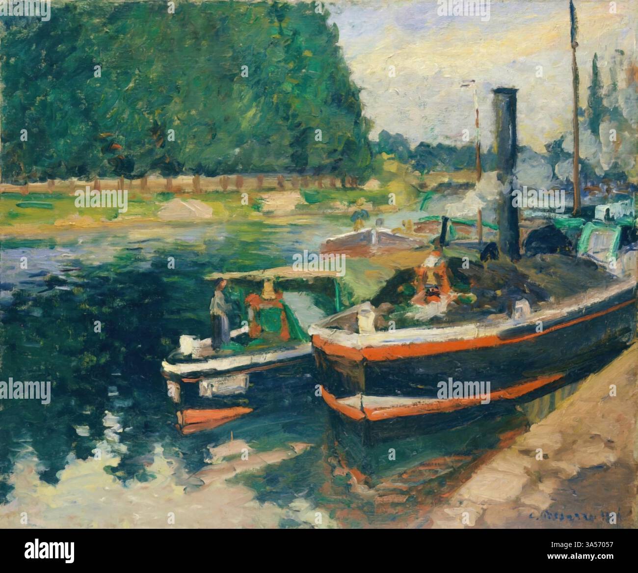 Cargo Ships in the Port of Pontoise, 1876 (Painting), by Pissarro ...