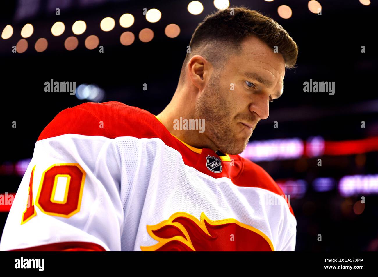 Calgary Flames' Jonathan Huberdeau (10) during warm up before an NHL ...