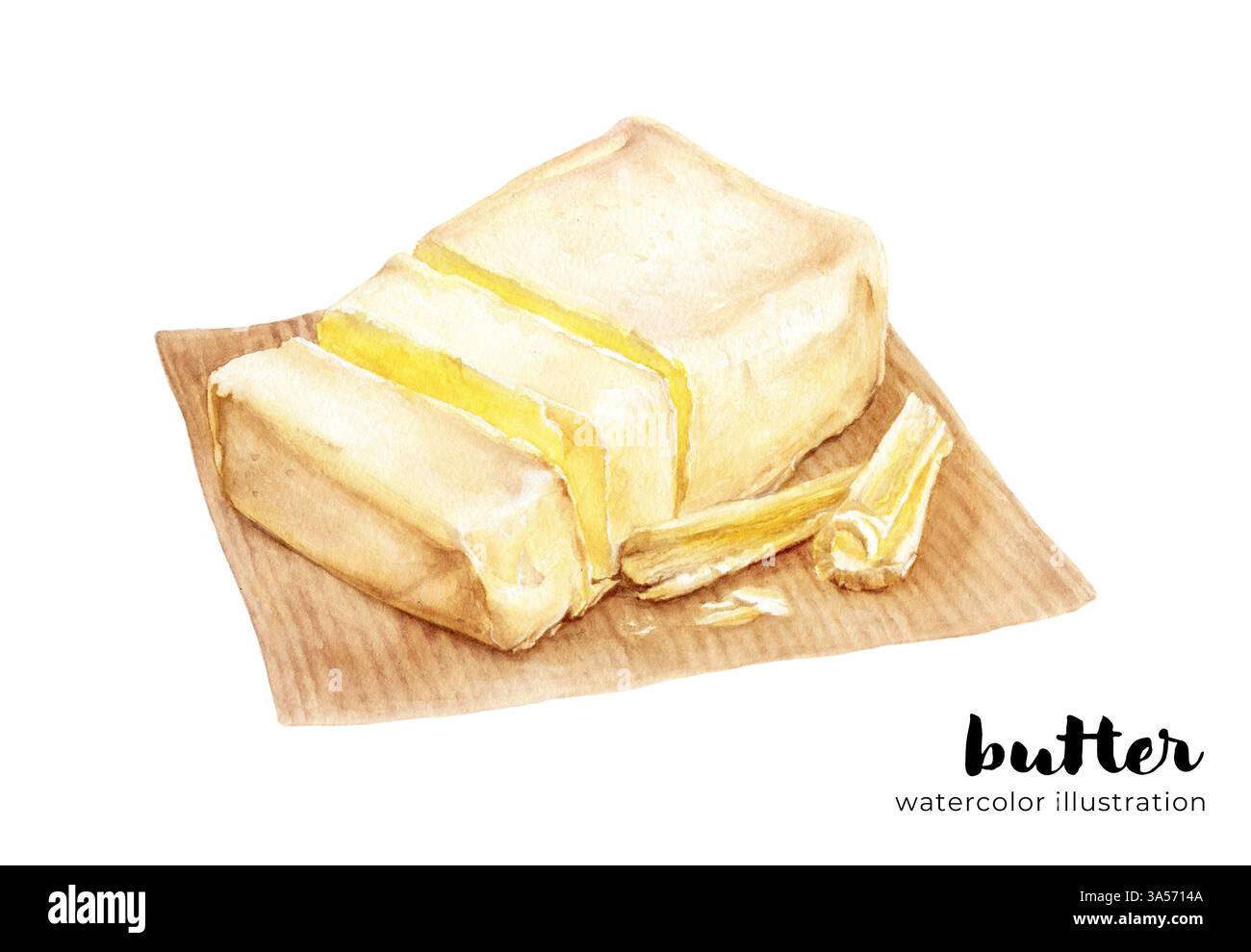 Watercolor stick of butter hand drawn illustration isolated on white ...