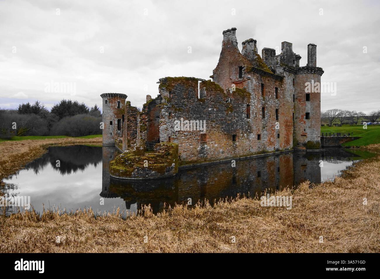 13th Century Caerlaverock Castle built with red sandstone and has a ...