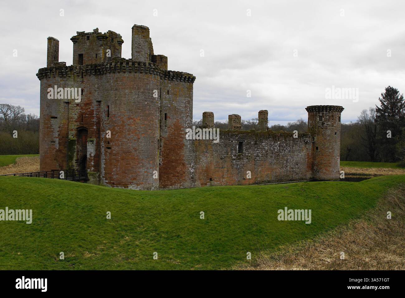 13th Century Caerlaverock Castle built with red sandstone and has a ...