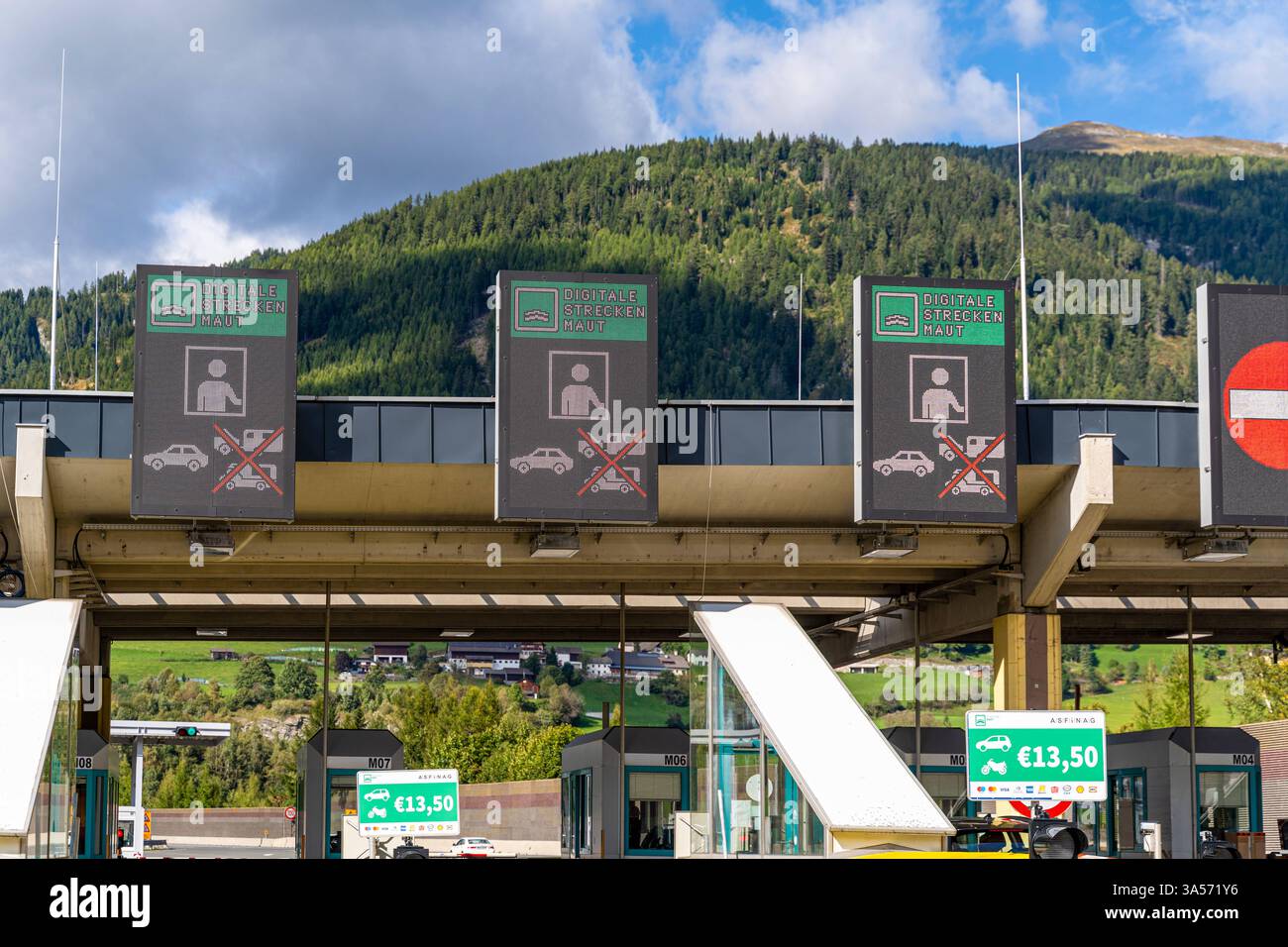 Austria - September 23, 2023: A toll station in Austria with digital ...