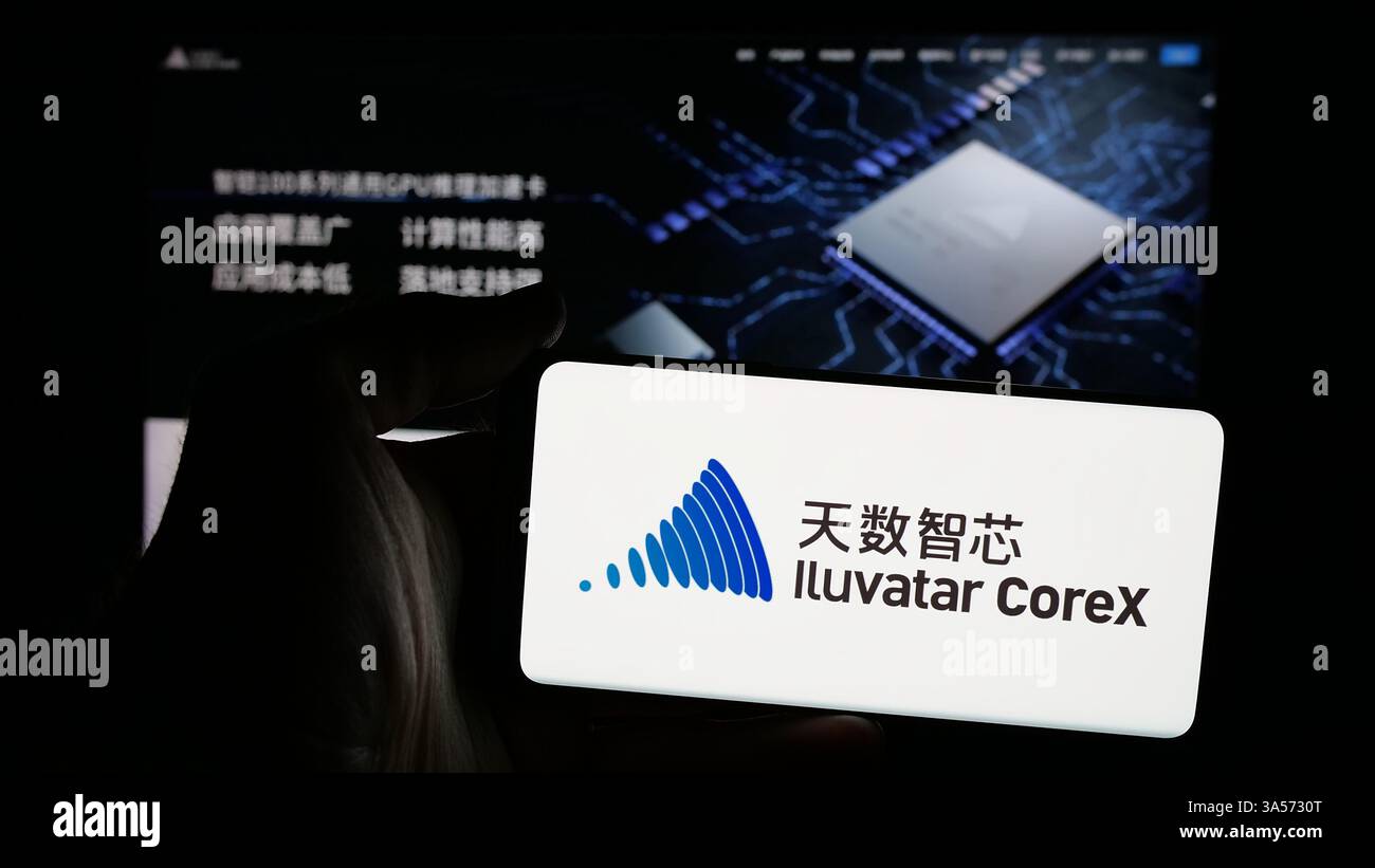 Stuttgart, Germany - 11-14-2024: Person holding mobile phone with logo of Chinese technology ...