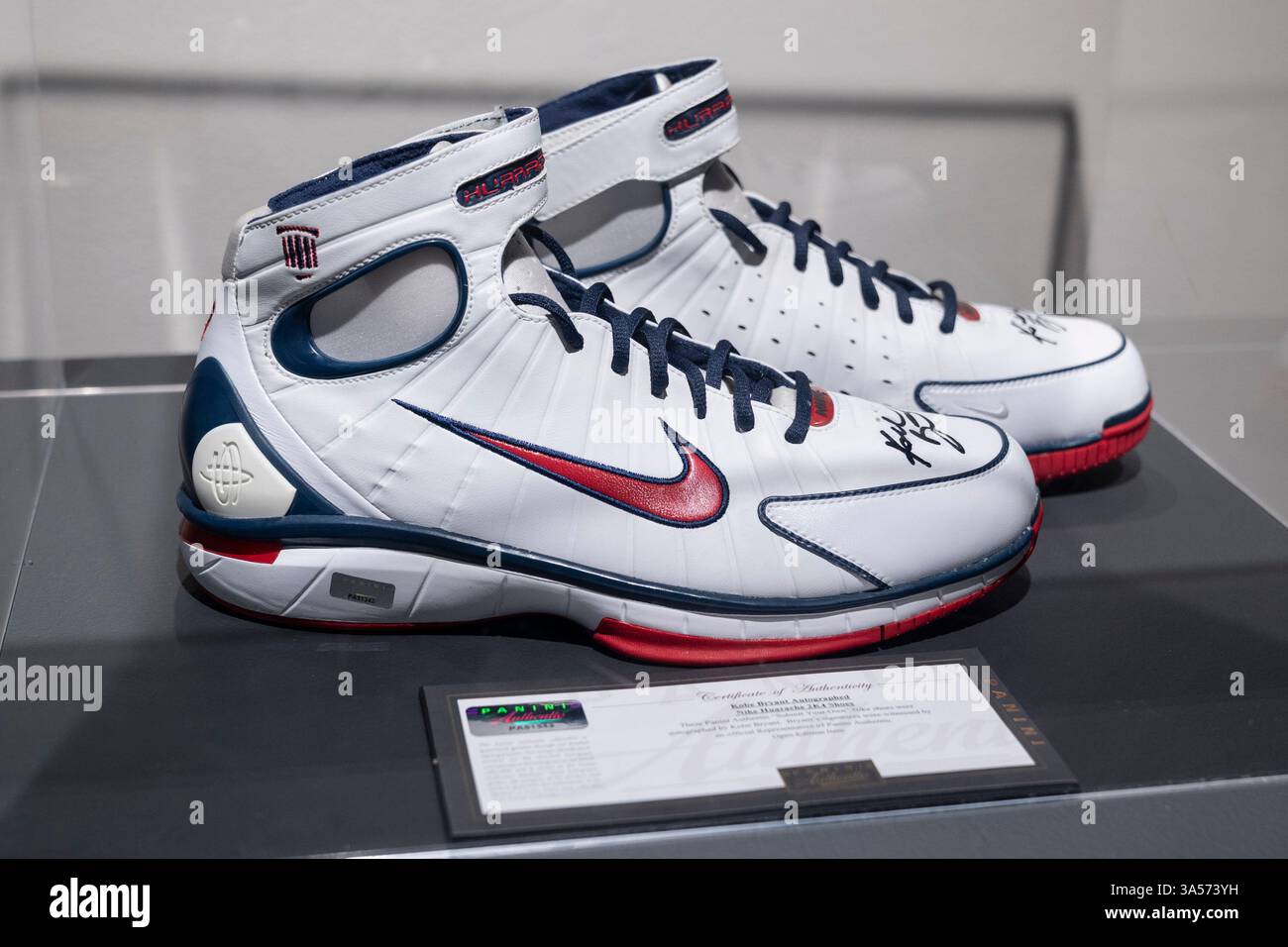 Kobe Bryant's autographed Nike Huarache 2K4 shoes on display at Sotheby ...