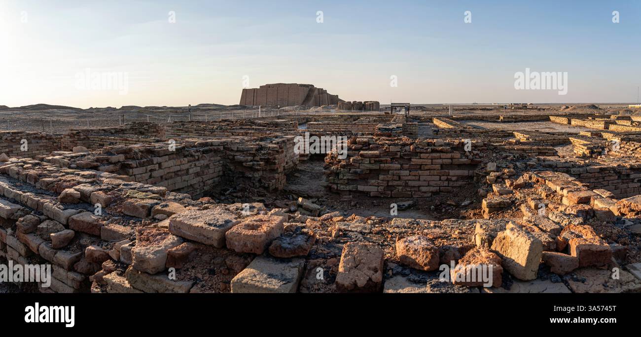 The Ziggurat of Ur looms in the background of Sumerian ruins. The ...
