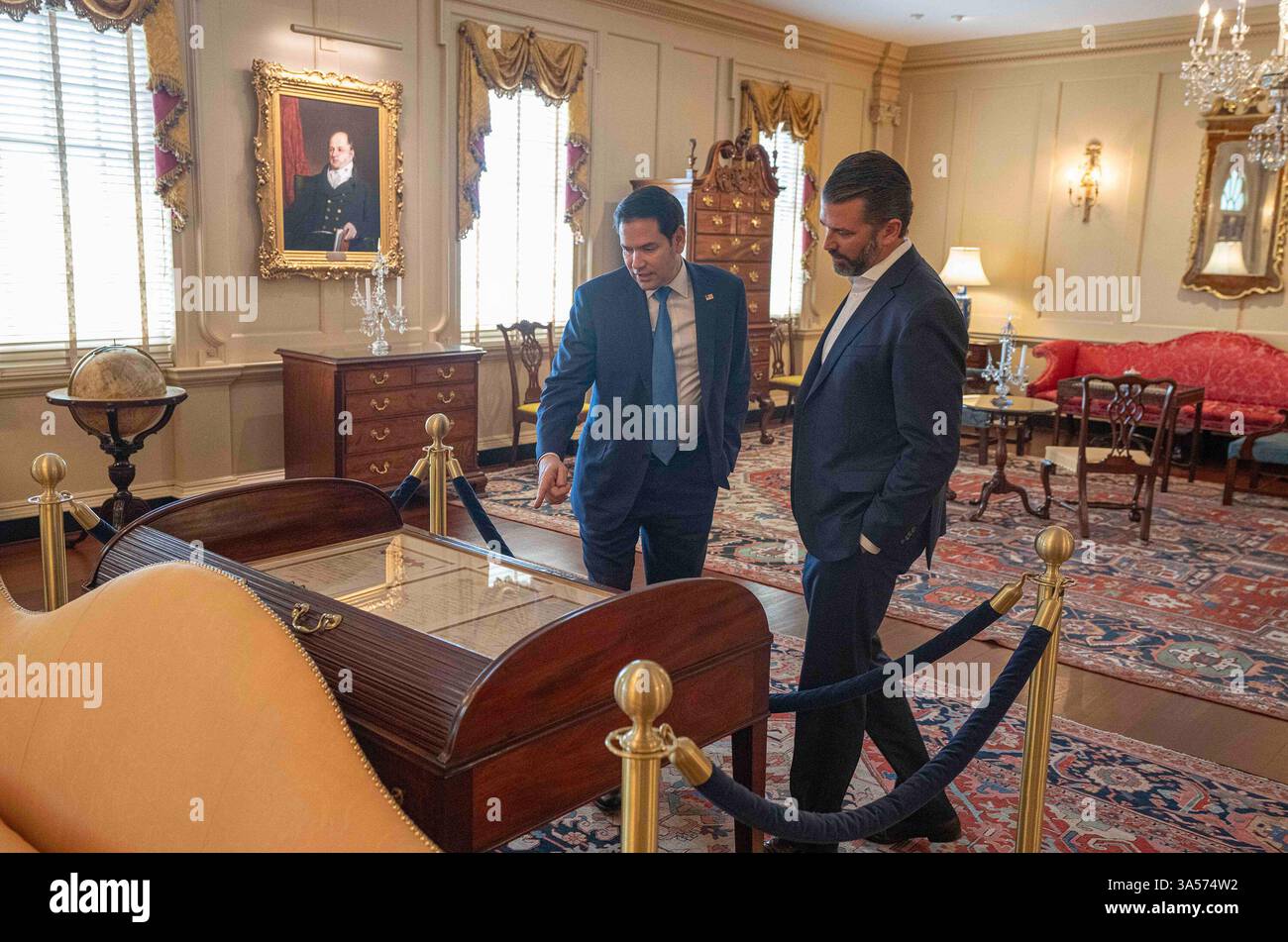 Secretary Marco Rubio shows Donald Trump Jr. the Tambour Writing Table ...