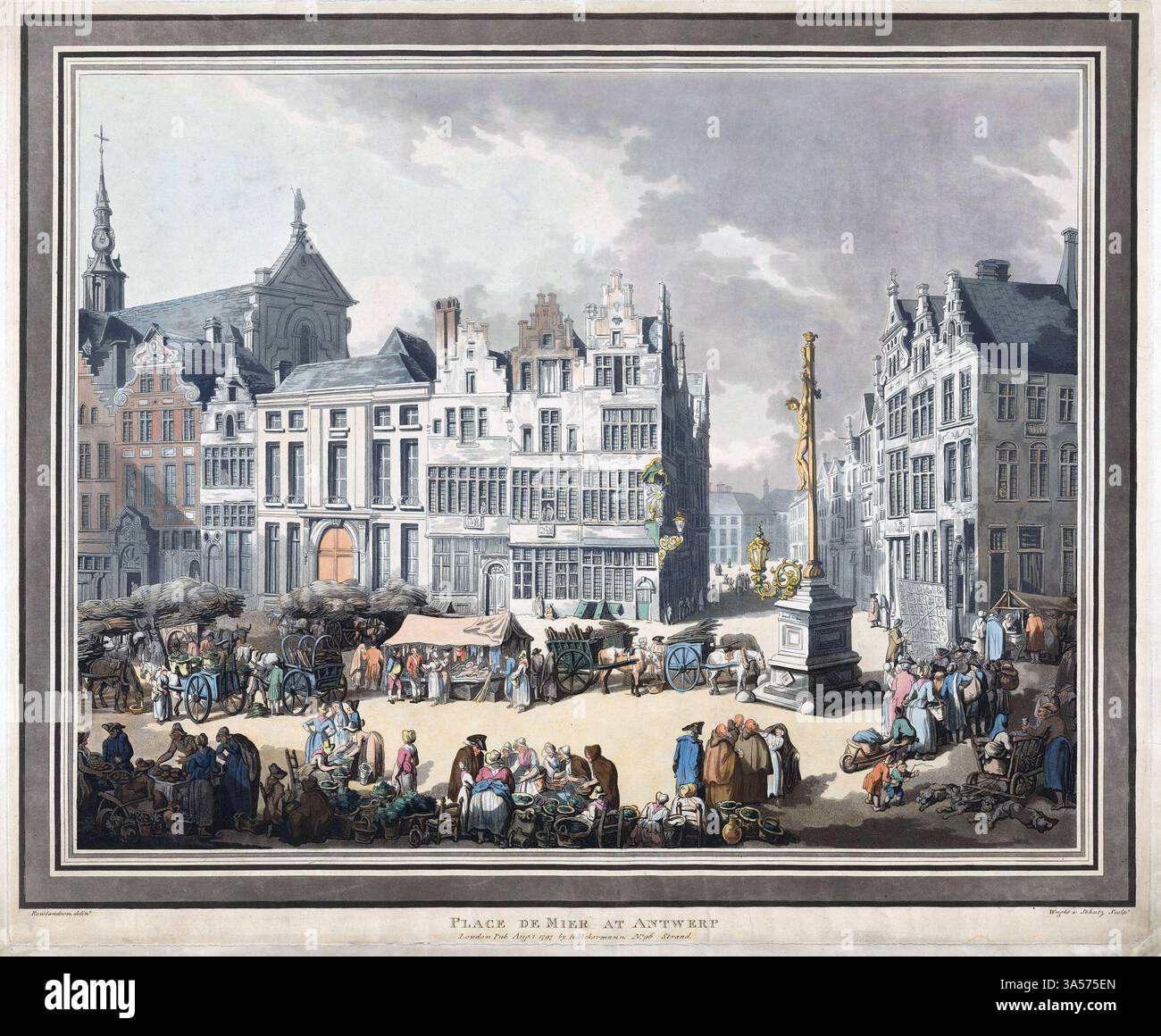 General View of the Place de Meir at Antwerp 1797 hand coloured etching ...