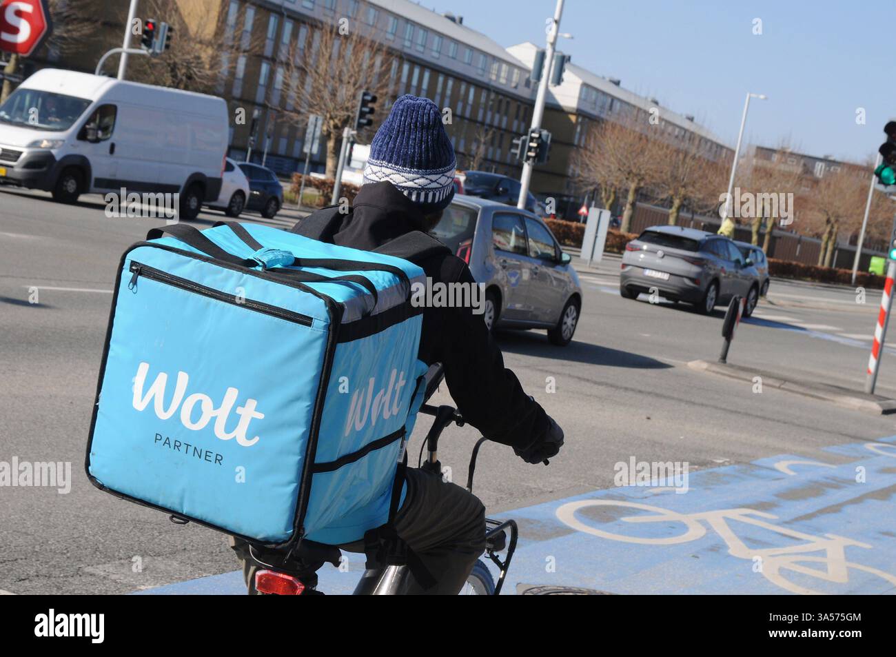 Copenhagen/ Denmark/21 march 2025/ doordash Wolt food delivery biker in Copenhagen. .Photo ...