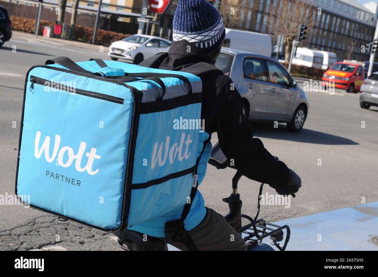 Copenhagen/ Denmark/21 march 2025/ doordash Wolt food delivery biker in Copenhagen. .Photo ...
