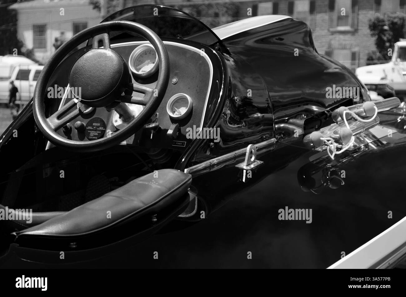 Black & White Closeup of a Vintage Racing Boat Cockpit, surrounding by ...