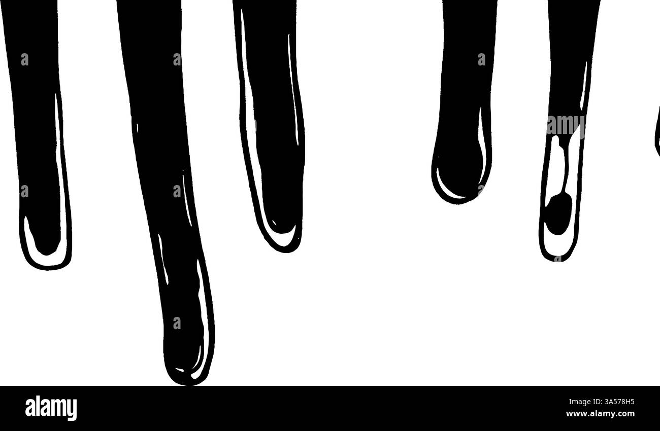 A minimalist illustration of black paint drips on a white background ...