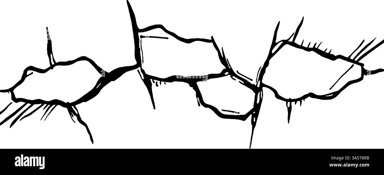 A stylized illustration of cracked surfaces, featuring jagged edges and ...