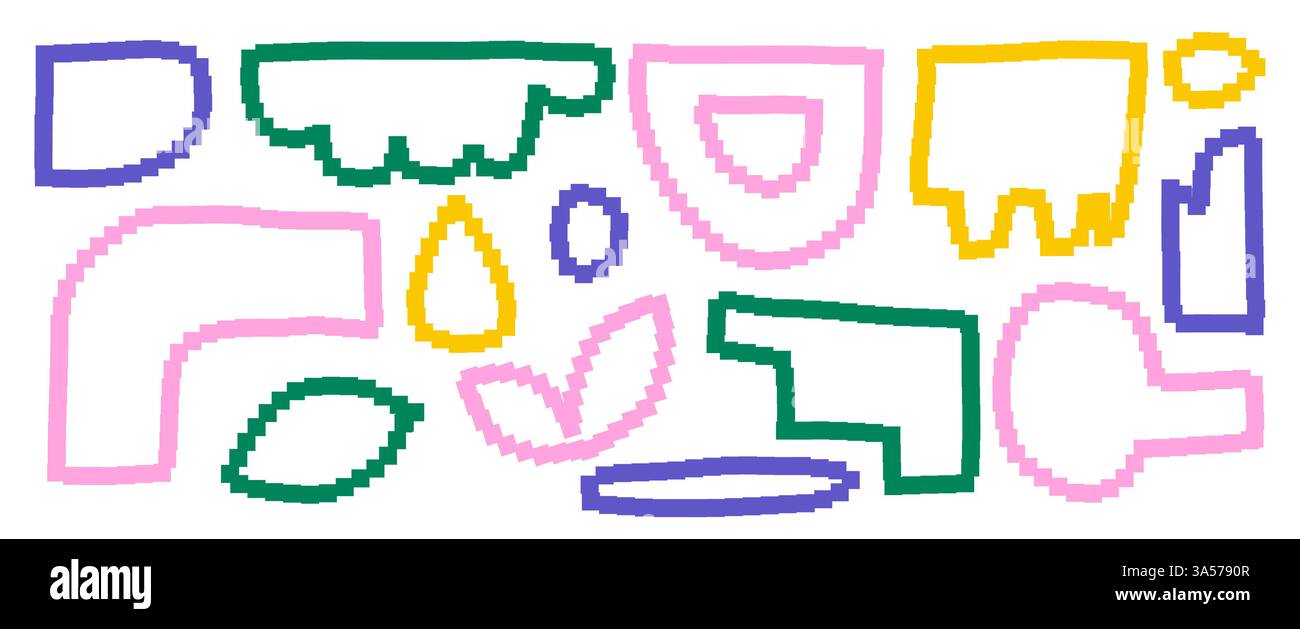 Set of naive pexeled elements. Design bitmap icons. Shapes for trendy ...