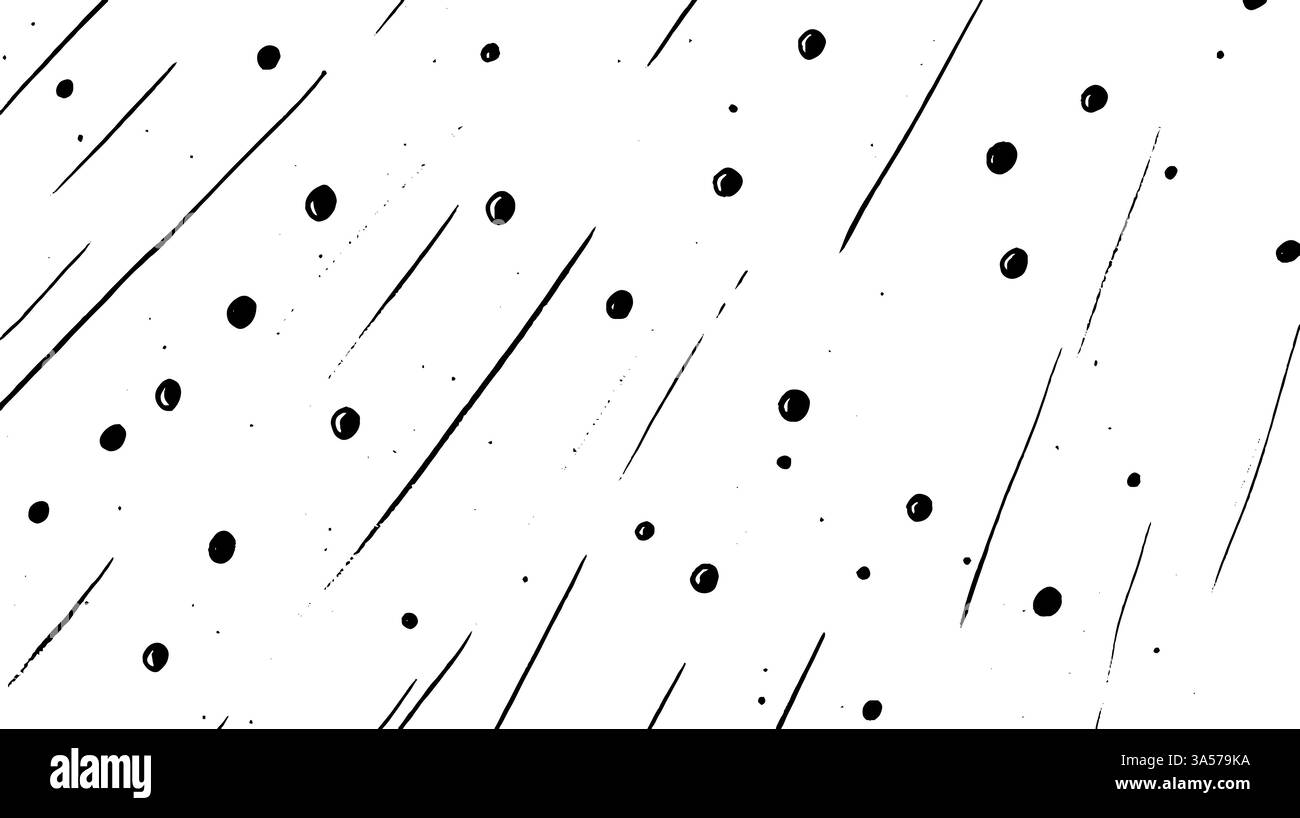 A monochromatic abstract pattern featuring diagonal lines and scattered circular shapes ...