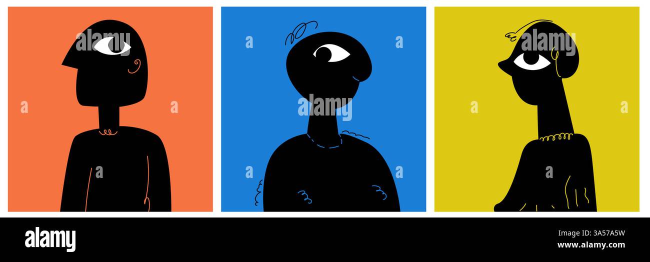 WebA set of weird square avatars on a bright background. Modern ...