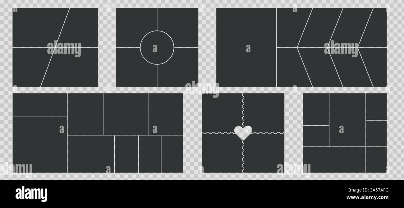 Set of photo grid template, With heart and circle elemenets. Vector ...