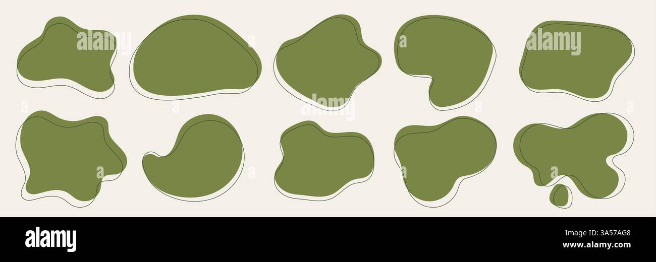 Collection of green blobs. Irregular shapes. Abstract organic figures ...