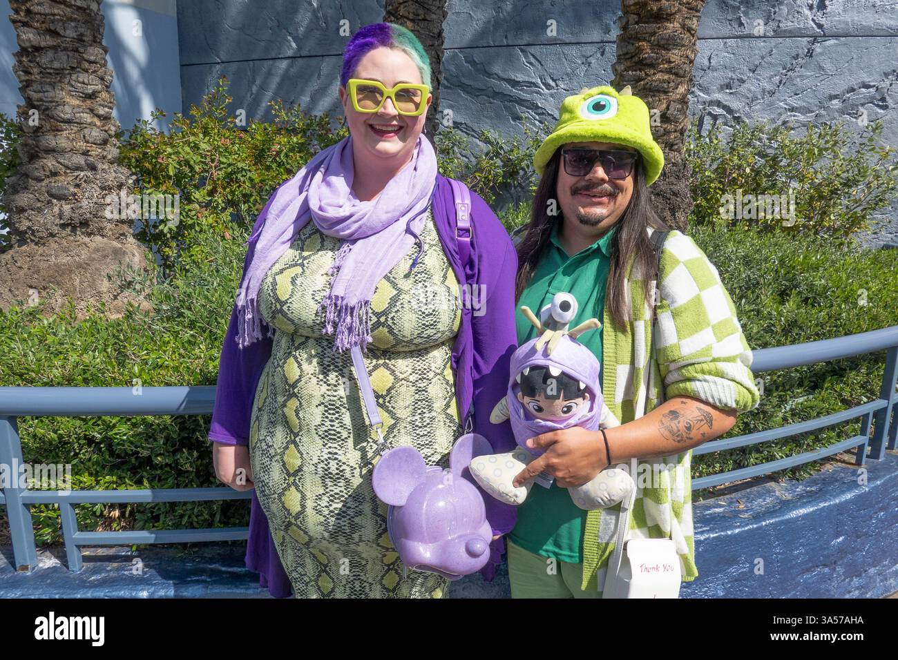 Two zany dressed Disney fans in Disneyland California Stock Photo - Alamy