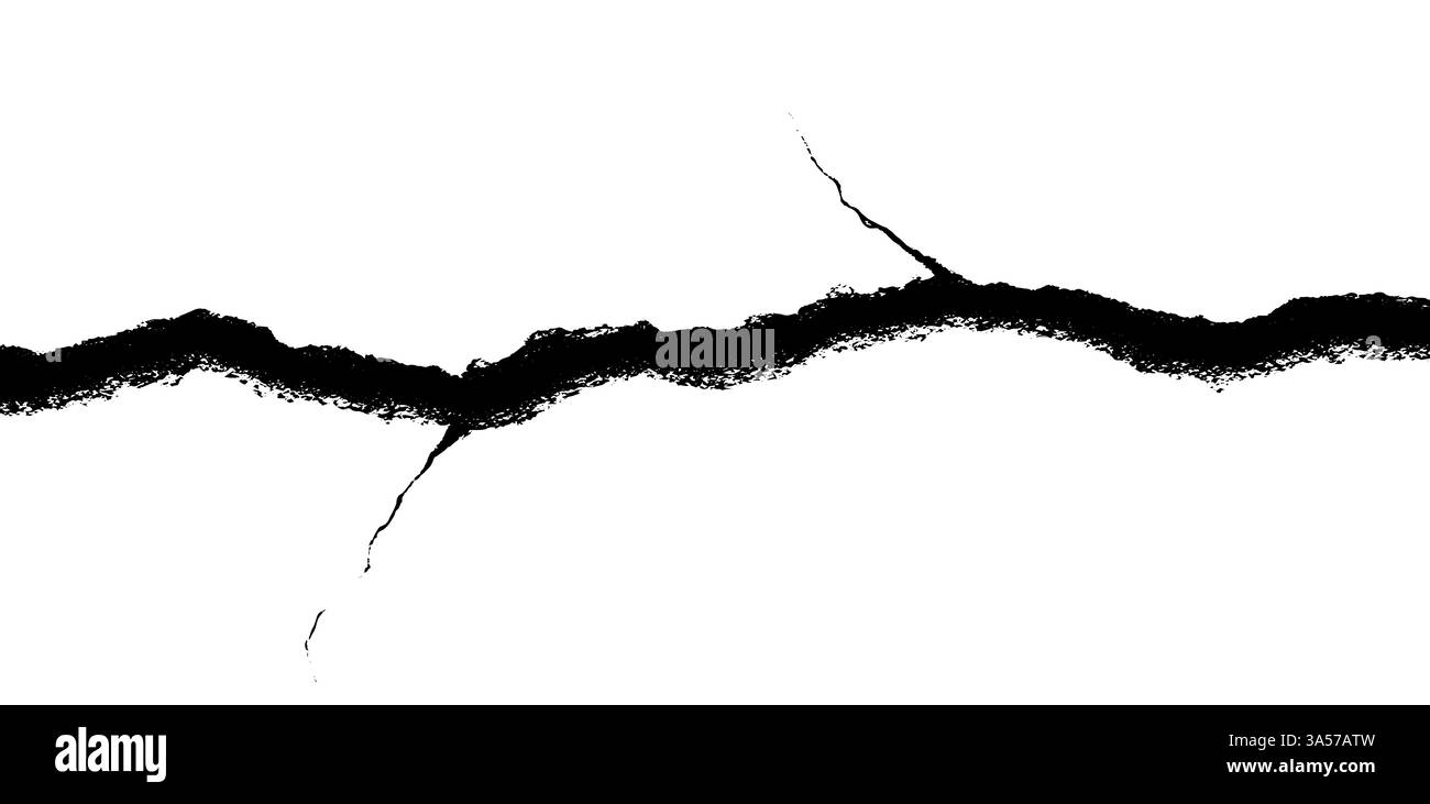 A striking crack texture unfolds in a bold, black line contrasting with ...