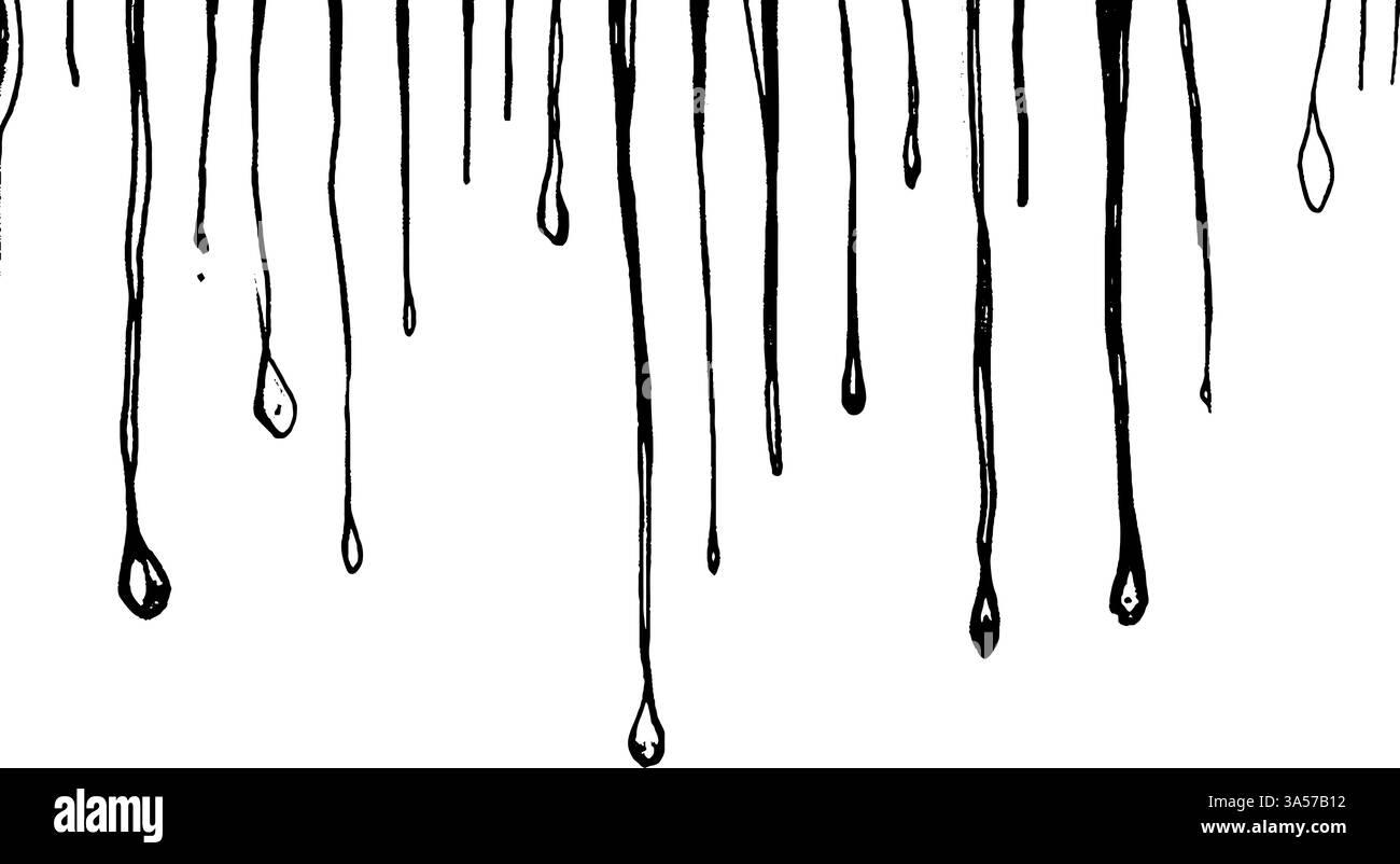 A collection of black dripping lines on a white background, resembling ...