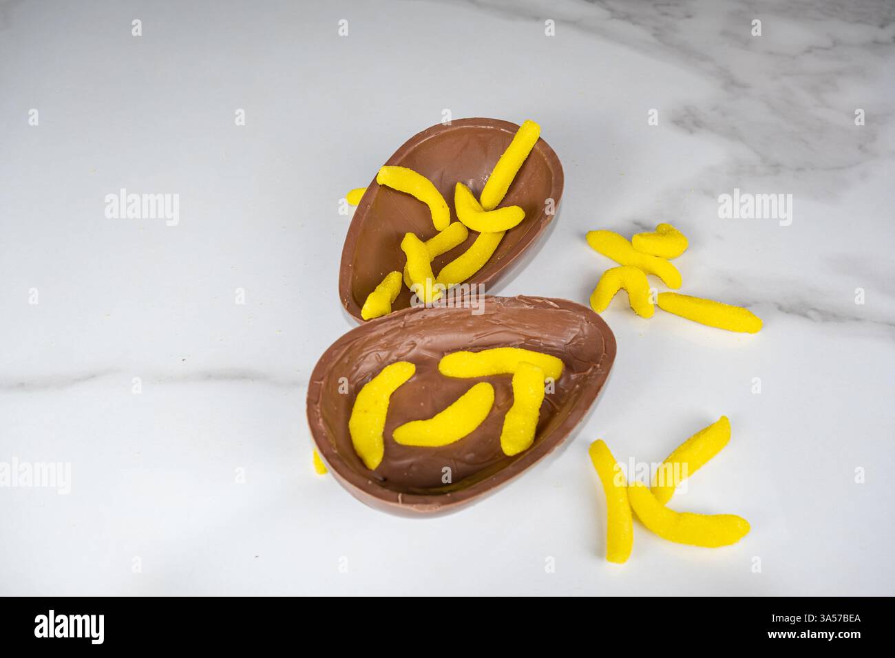 Chocolate Easter egg with a childish banana syrup flavor Stock Photo ...