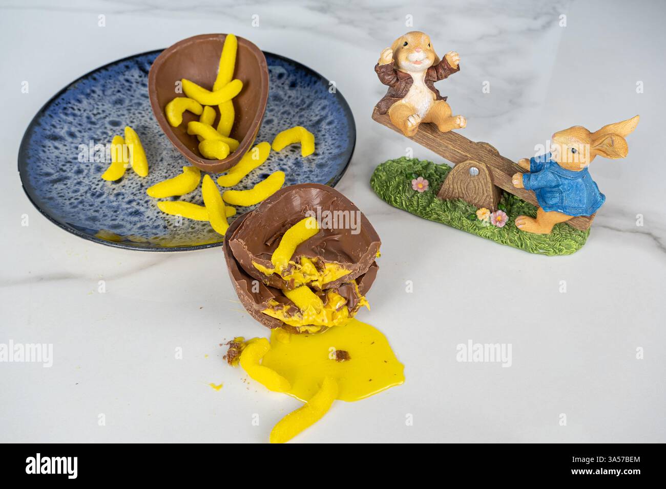 Chocolate Easter egg with a childish banana syrup flavor front view ...