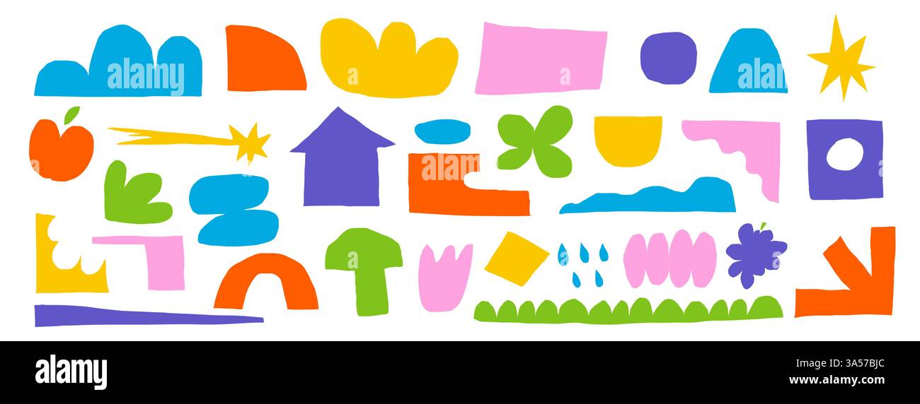 Set of cut out shapes elements, Vector paper abstract rough flower and ...