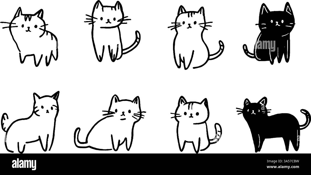 Hand drawn cute cat Black and White Stock Photos & Images - Alamy