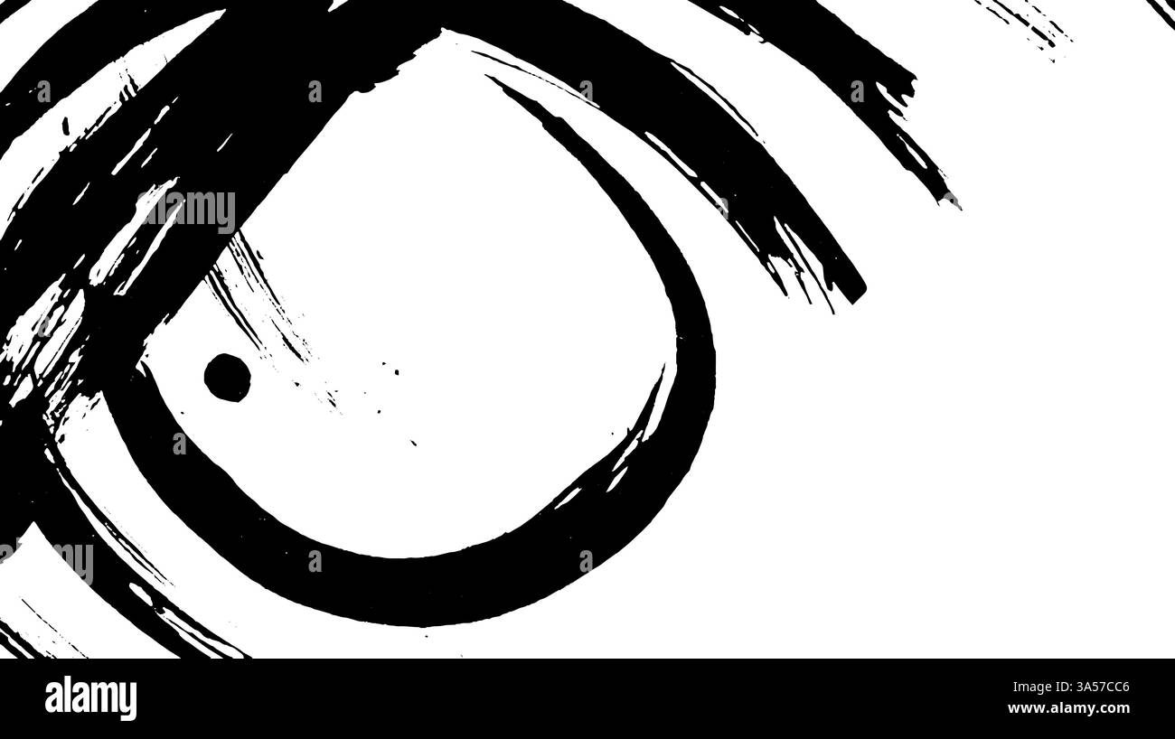 An abstract black ink brush stroke design on a white background ...