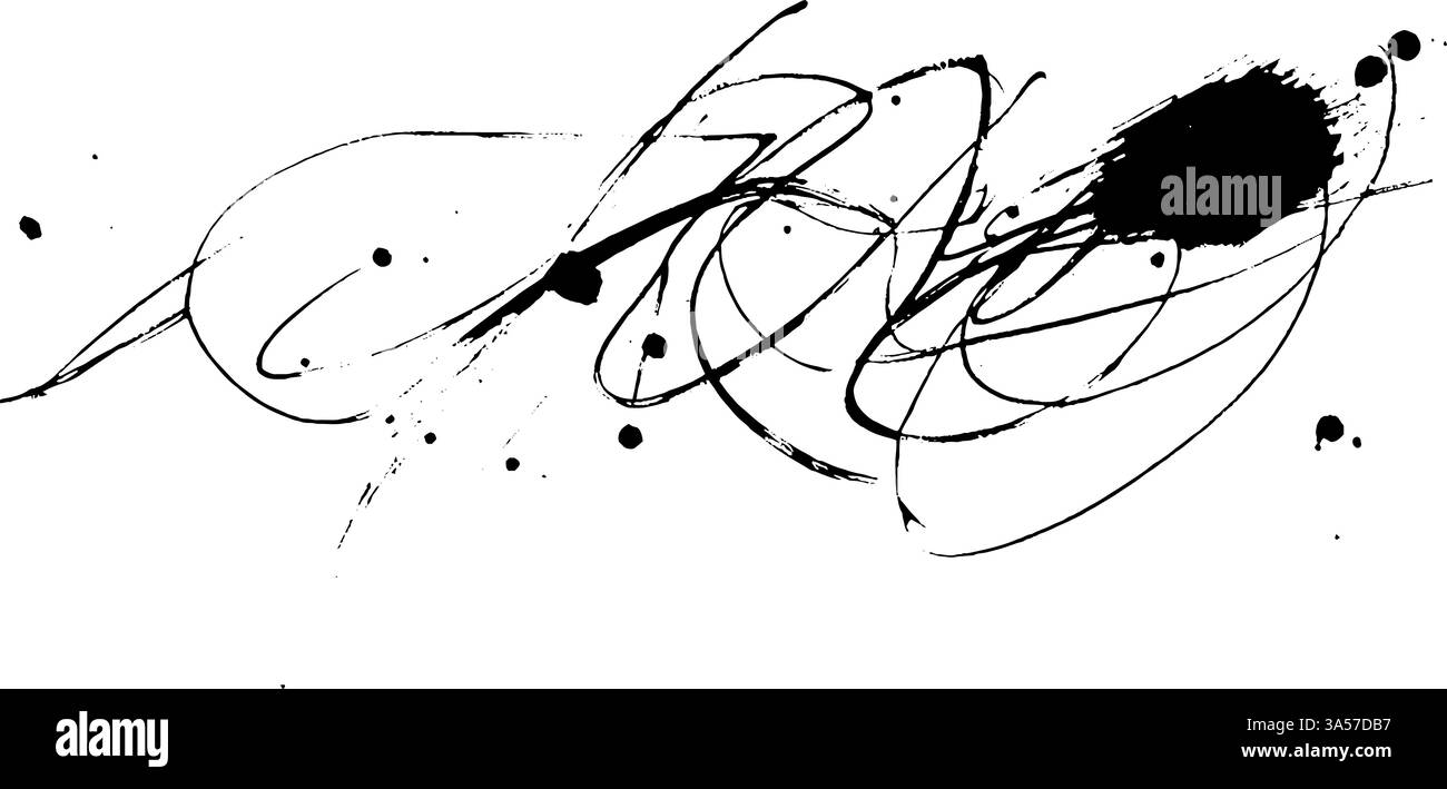 An abstract black ink splash design featuring dynamic lines and ...