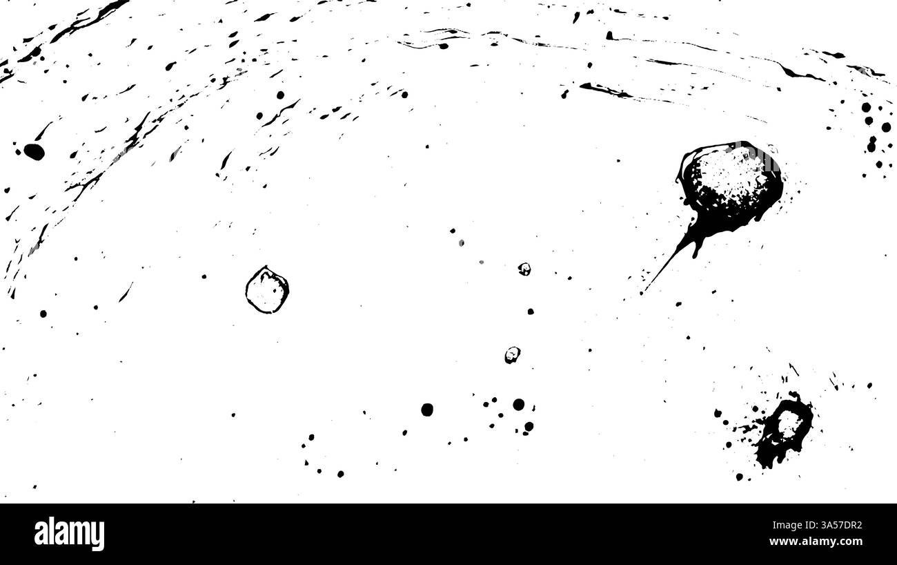 An abstract black and white illustration featuring various ink ...