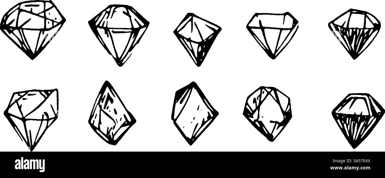 A collection of hand-drawn diamond shapes in various styles and ...