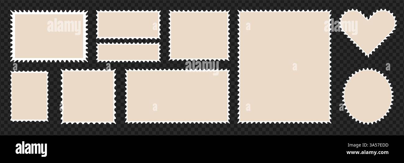 Set of postcard stamp frames, Vector post elements. Vintage postal ...