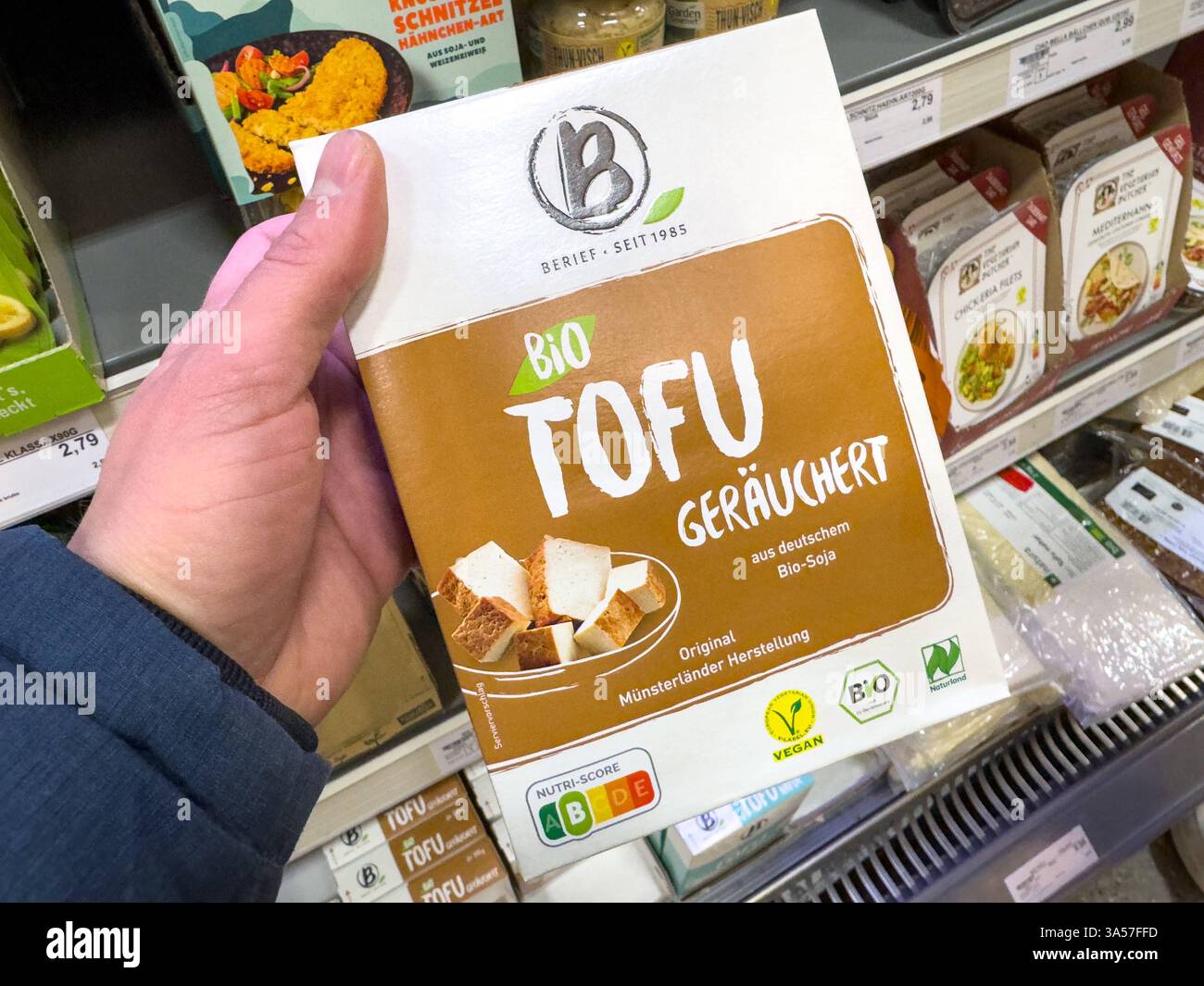 Bavaria, Germany - January 13, 2024: Packaging of organic smoked tofu ...