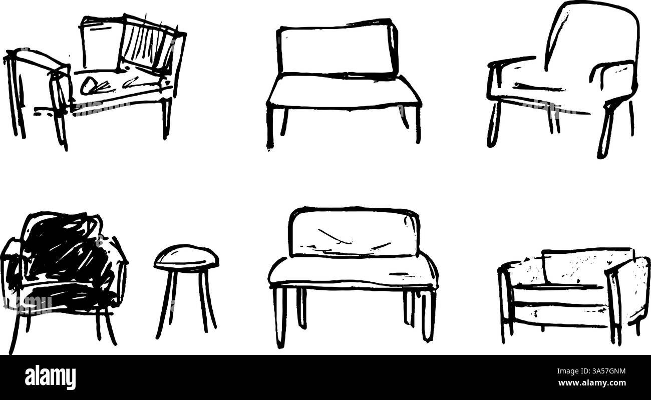 Hand-Drawn Sketches of Chairs and Sofas Stock Vector Image & Art - Alamy