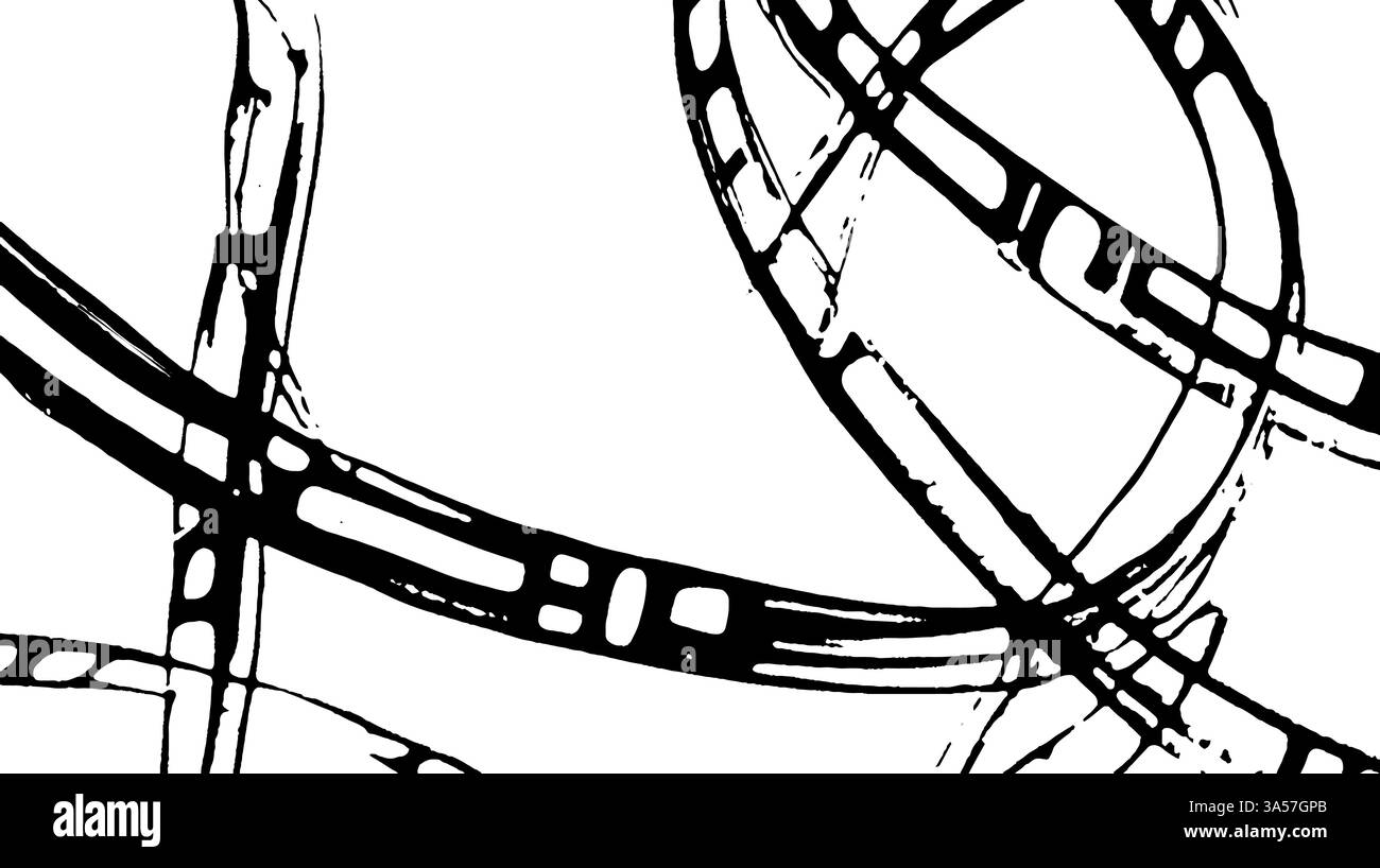 Abstract black and white illustration of overlapping film strips ...
