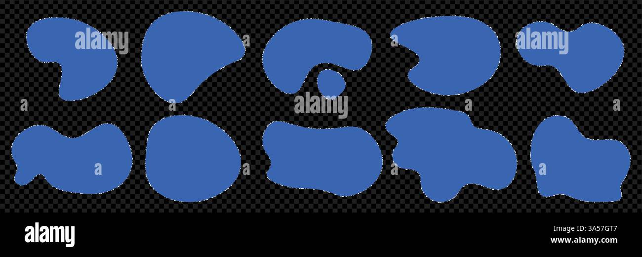 Set of blue pieces of paper on transparent background. Abstract organic ...