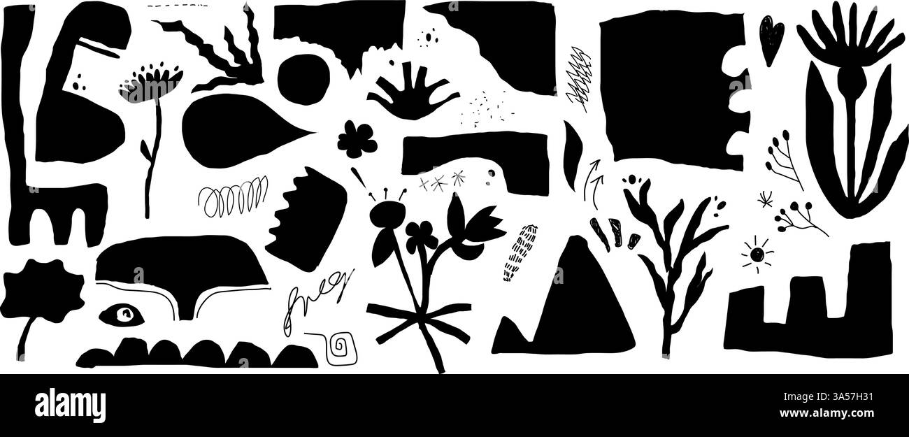 Charcoal hand drawn punk doodle. With abstract leaf. Y2k rock and punk ...