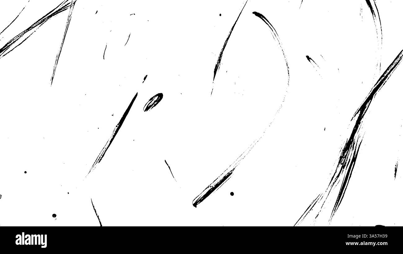 An abstract black and white background featuring dynamic brush strokes and splatters, creating a ...