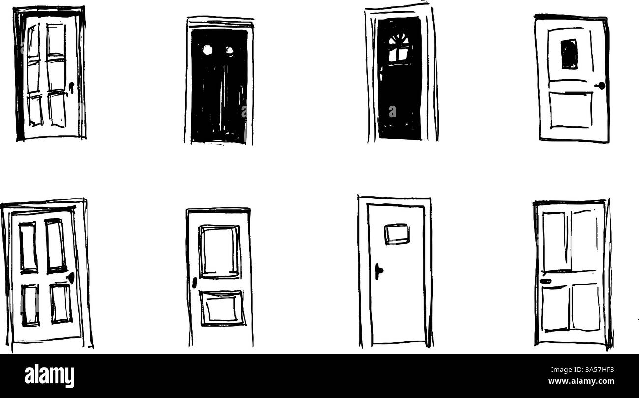 Collection of Hand-Drawn Doors in Various Styles Stock Vector Image ...