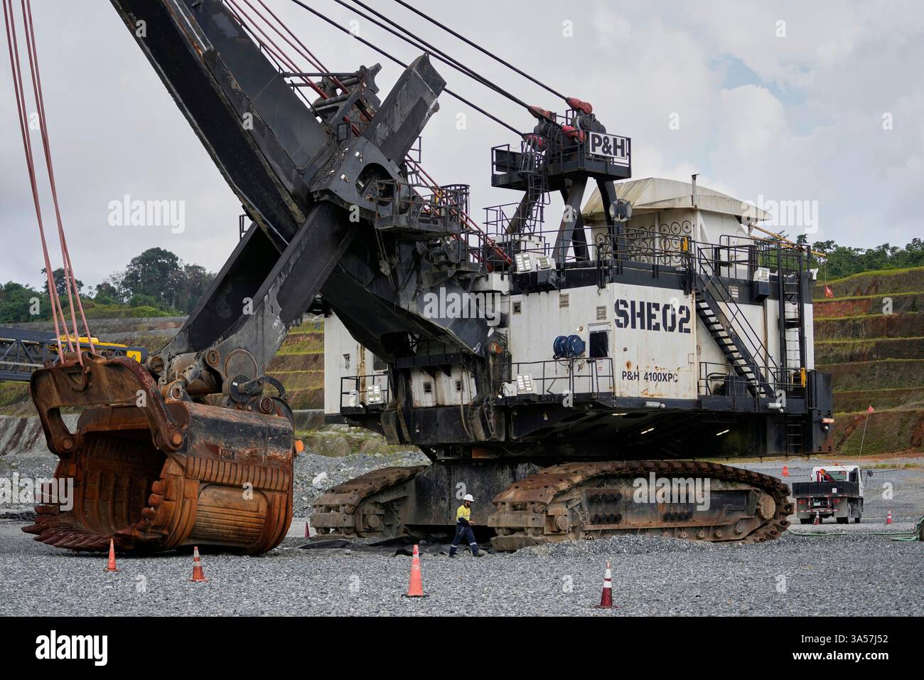 An excavator sits idle at the Cobre Panamá copper mine, owned by Canada ...