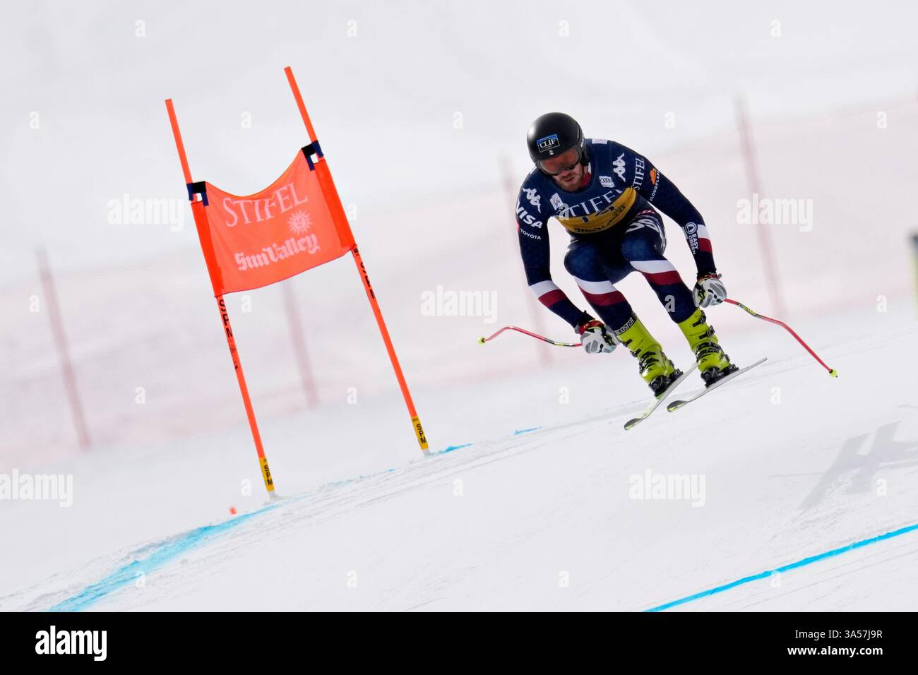 United States' Bryce Bennett skis during a men's downhill training run ...