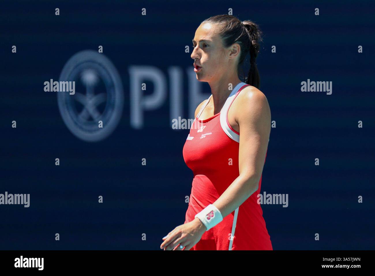 MIAMI GARDENS, FL - MARCH 21: Caroline Garcia (FRA) reacts during an ...